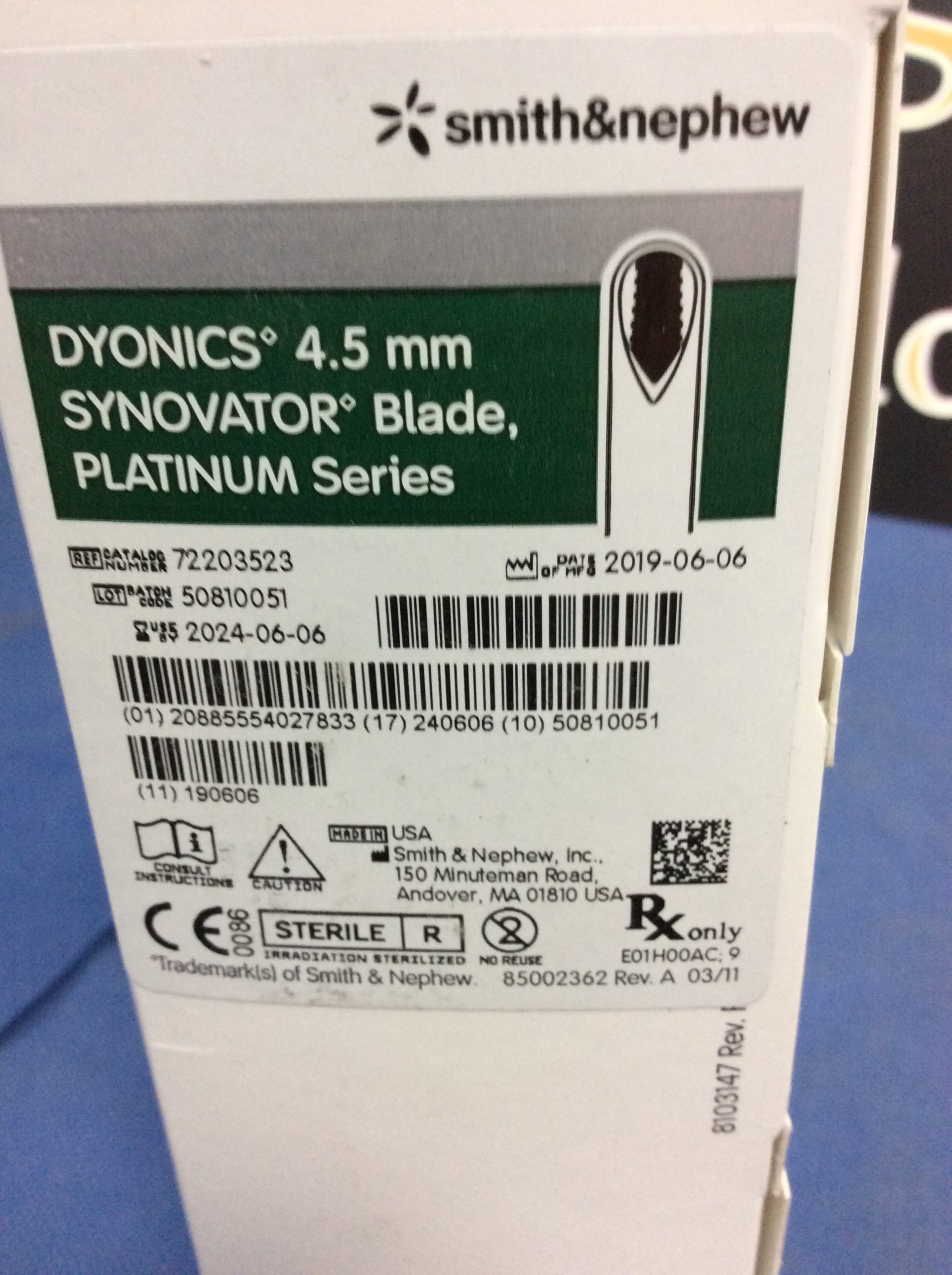 Dyonics 4.5 mm Synovator Blade, Platinum Series ( 6 Blades in Box ) Ref ...